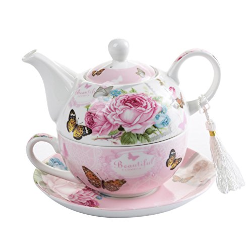 London Boutique Tea for One Teapot Cup suacer Set Vintage Flora Rose L ...