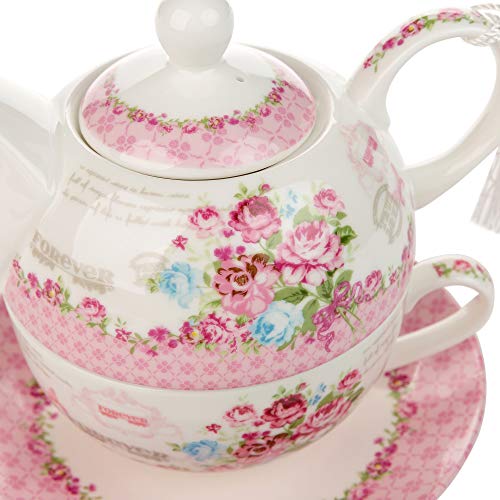 London Boutique Tea for One Teapot Cup suacer Set Vintage Flora Rose L ...